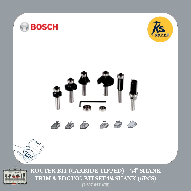 BOSCH Router Bit (Carbide-Tipped) - 1/4" Shank Trim & Edging Set 1/4 ...
