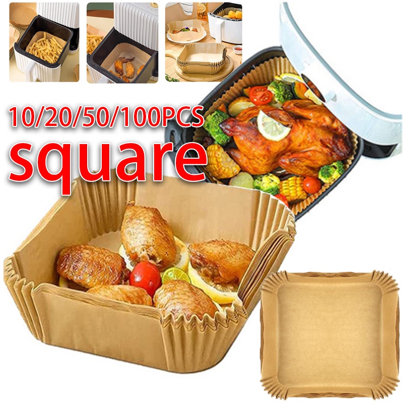 50PCs 20cm square air fryer disposable baking papers non-stick steamer ...