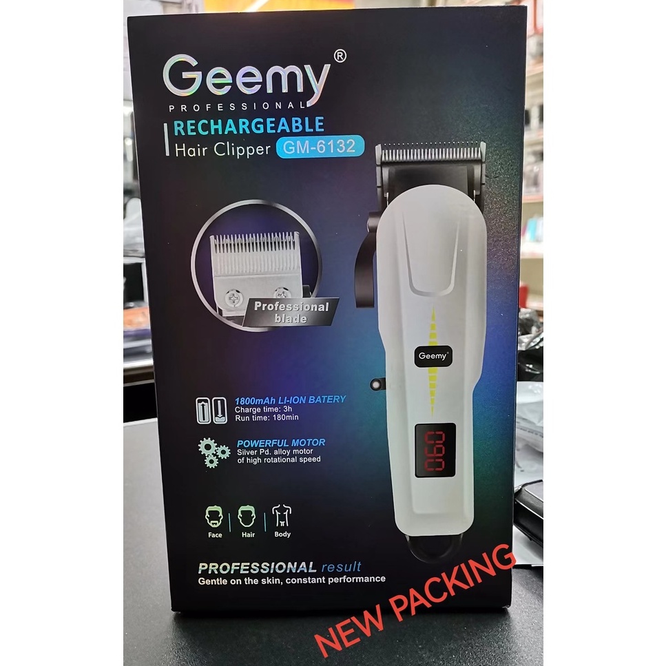 💯 Original Geemy GM-6132 Proessional Rechargeable Hair Clipper LED Display 4Combs | Shopee Malaysia
