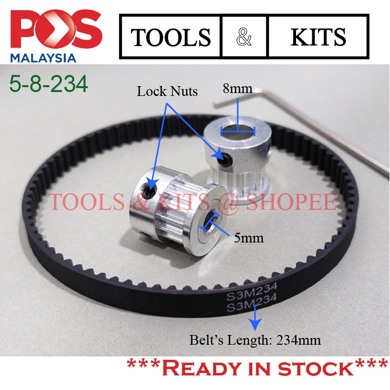 5mm to 8mm S3M Aluminum Alloy Timing Pulley & Transmission Belt Set for DIY Table Saw Belt 180mm ...