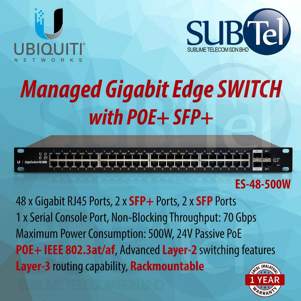 ES-48-500W Ubiquiti Networks EdgeSwitch 48 Gigabit port POE 2 SFP SFP+ ...