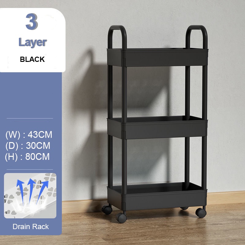3 Tier Multifunction Storage Trolley Rack Office Shelves Home Kitchen ...