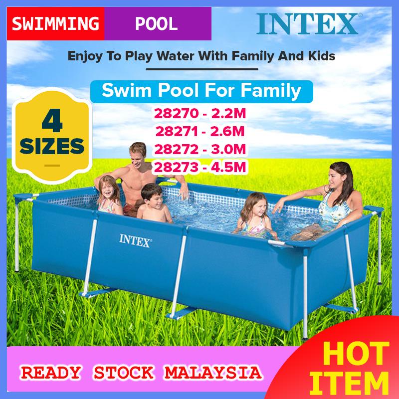 INTEX 4 Sizes Rectangular Frame Pool Set Family Large Outdoor Swimming ...