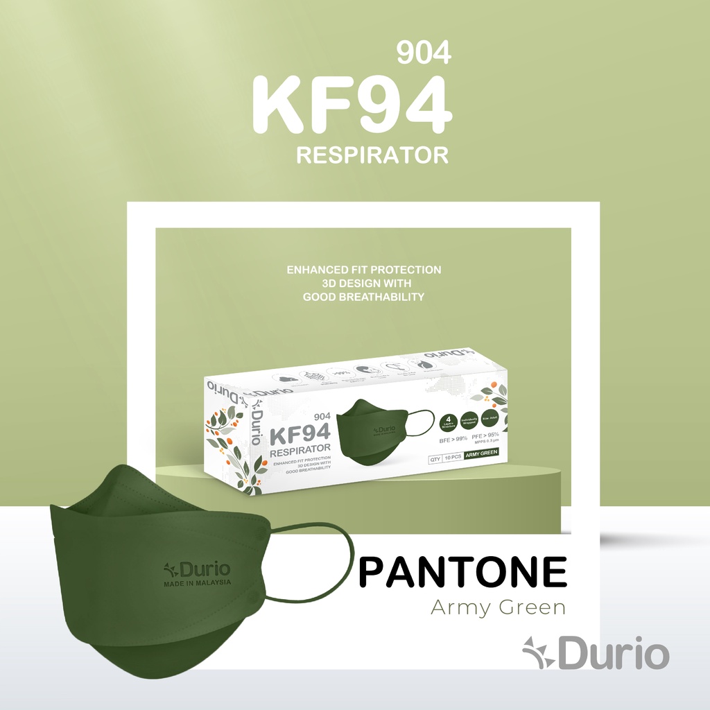Durio 904 KF94 Respirator - Army Green (10 Pcs) | Shopee Malaysia