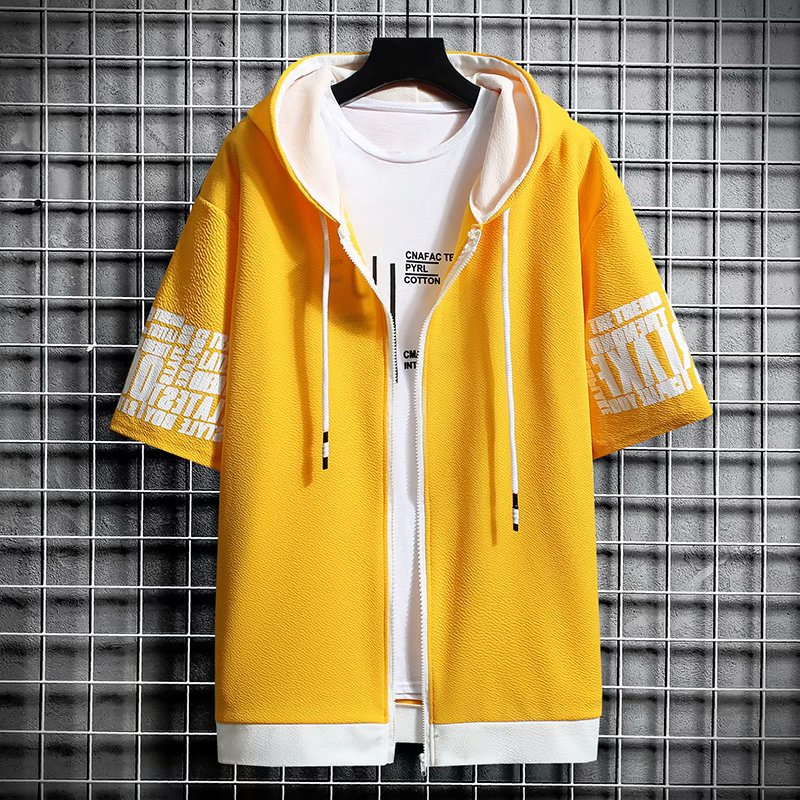 Spot Short Sleeve Hoodie Jacket With Zipper Korean Urban Style For Men ...