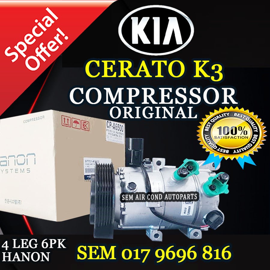 KIA CERATO K3 4 LEG 6PK ORIGINAL HANON COMPRESSOR/ KOMPRESOR (CAR ...