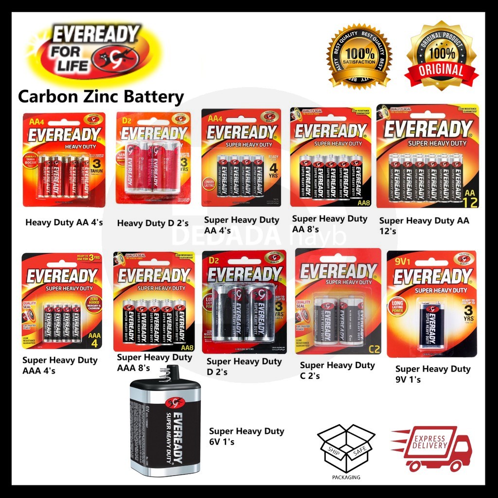Eveready Carbon Zinc Battery Heavy Duty / Super Heavy Duty / AA / AAA ...
