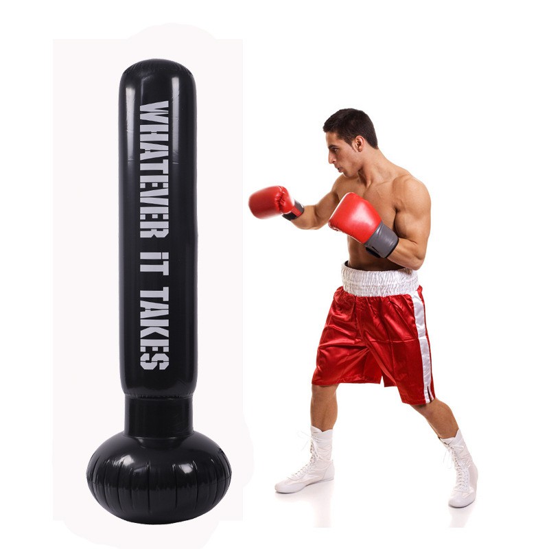 160cm Black Boxing Punching Bag Inflatable Free Stand Tumbler Muay Thai