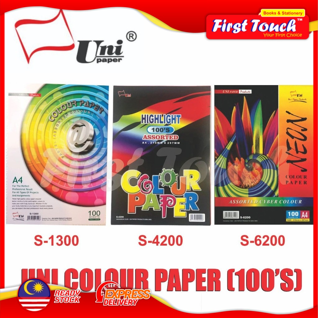 UNI A4 Assorted Colour Paper S-1300 / S-4200 / S-6200 (100sheets / pack ...