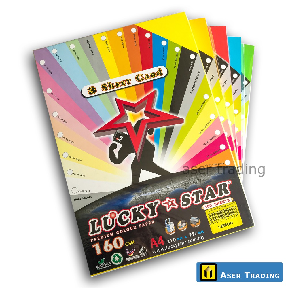 LUCKY STAR A4 PREMIUM COLOUR PAPER 160gsm / 3 SHEET CARD ( DARK COLORS ...