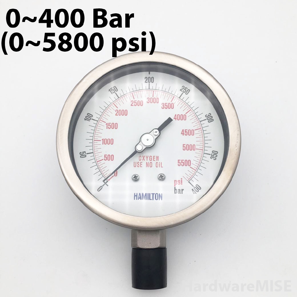 Pressure Gauge 0 ~ 400 bar / 0 ~ 5800 psi 1/2" NPT Bottom 4" Dial Size SS 316 | Shopee Malaysia