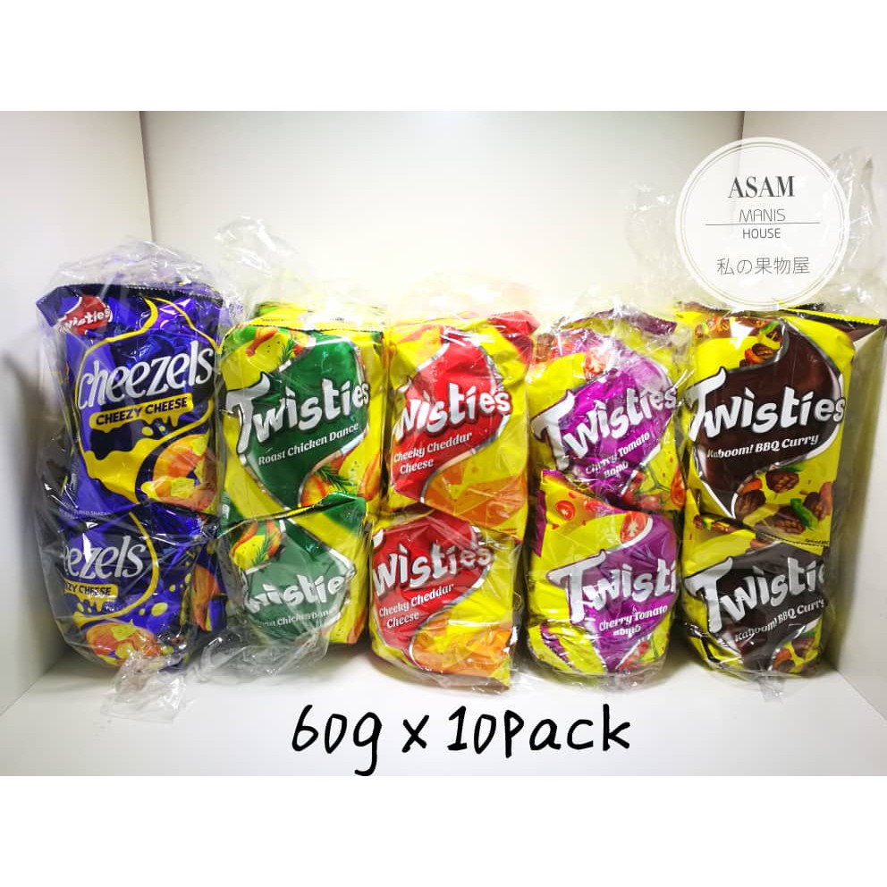 TWISTIES(60g x 10 PACK)BBQ CURRY/ TOMATO / CHICKEN / CHEESE/CHEEZELS ...