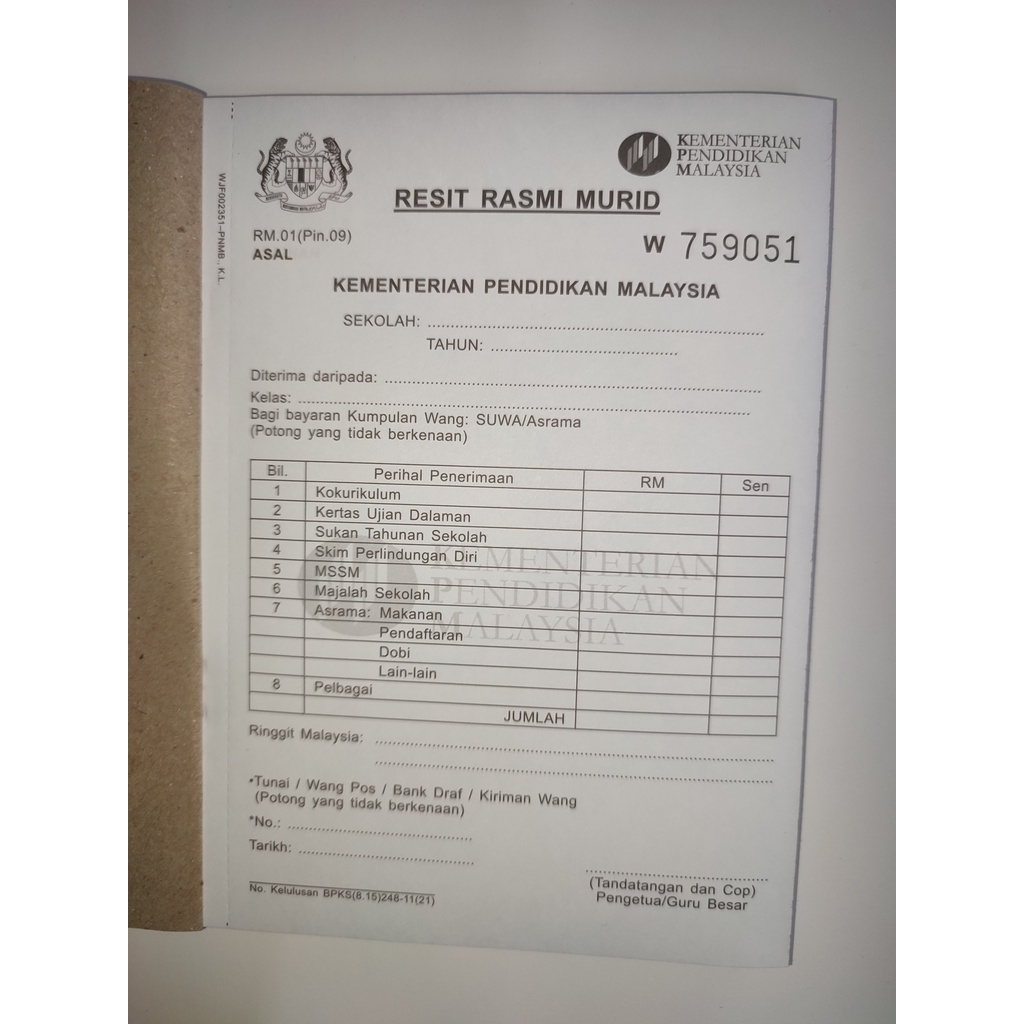 Buku Resit Rasmi Murid RM.01 (1x5buku) | Shopee Malaysia