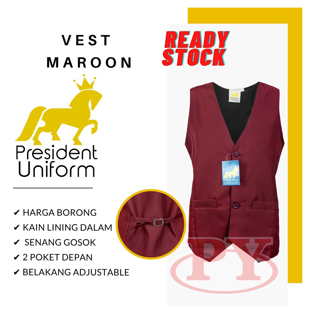 PV005 - VEST MAROON PENGAWAS READY STOCK !!! VEST SEKOLAH RENDAH DAN MENENGAH | Shopee Malaysia