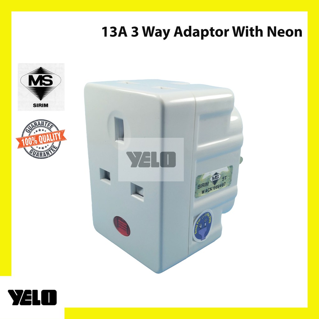 3 Way 13A 3 pin Plug Adaptor Extension Socket Extension Plug with Light ...