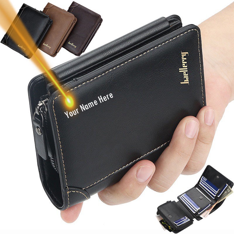 Wallet for Men Laser Engraved Name New Men Wallet Leather Short ...
