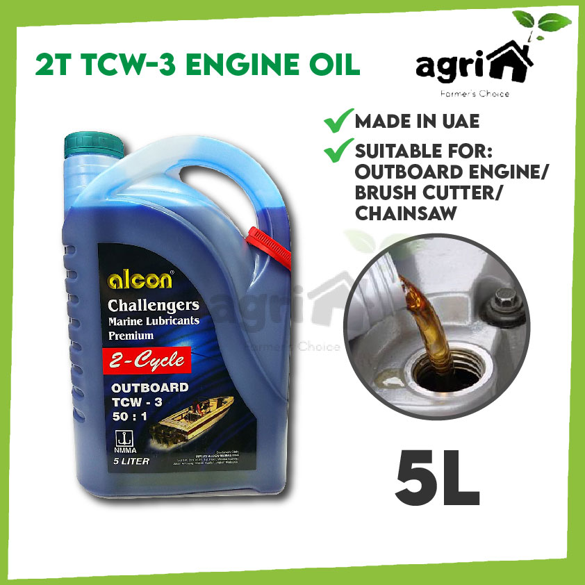 Alcon 5L 2T Oil TCW-3 Premium Outboard Marine Mesin Rumput Chainsaw ...