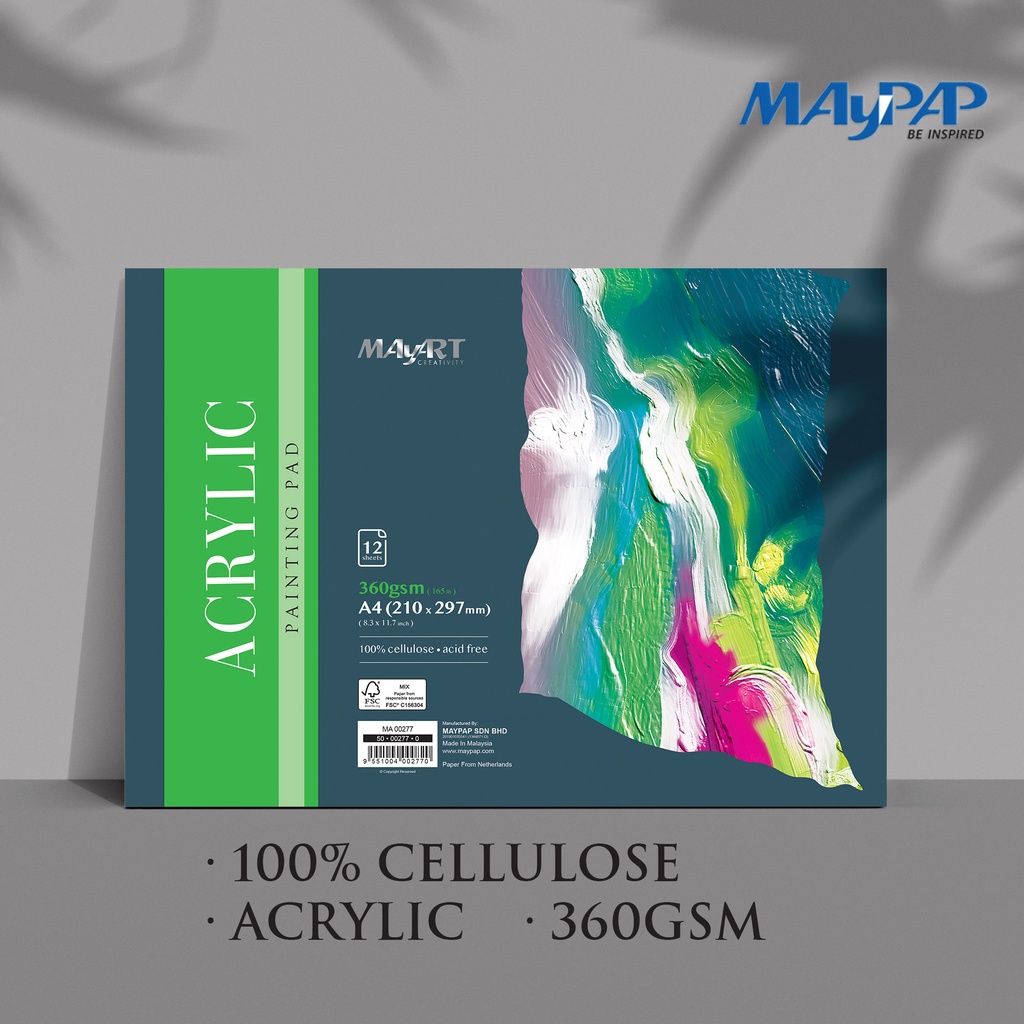 MayArt Acrylic Painting Pad 360gsm / 12shts A3 (MA00276) / A4 (MA00277 ...