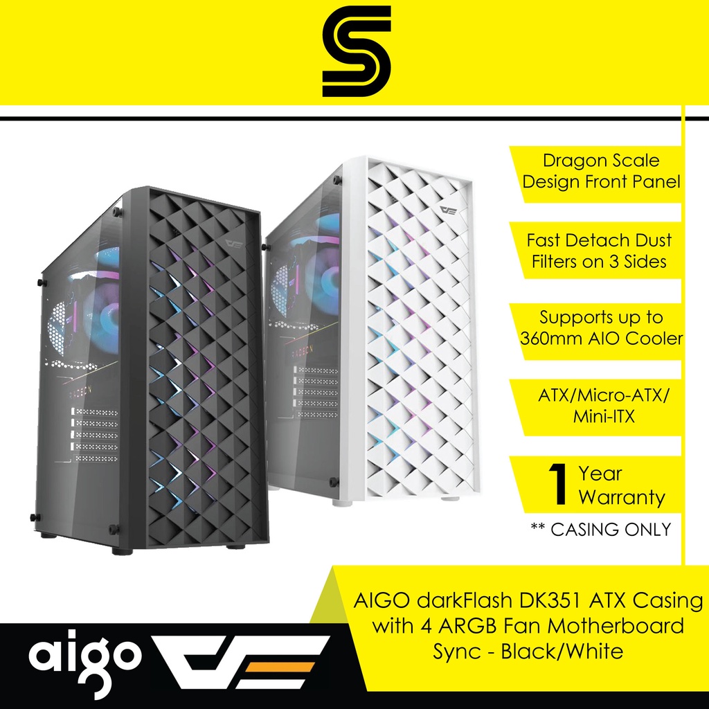 AIGO darkFlash DK351 ATX Casing with 4 ARGB Fan Motherboard Sync ...