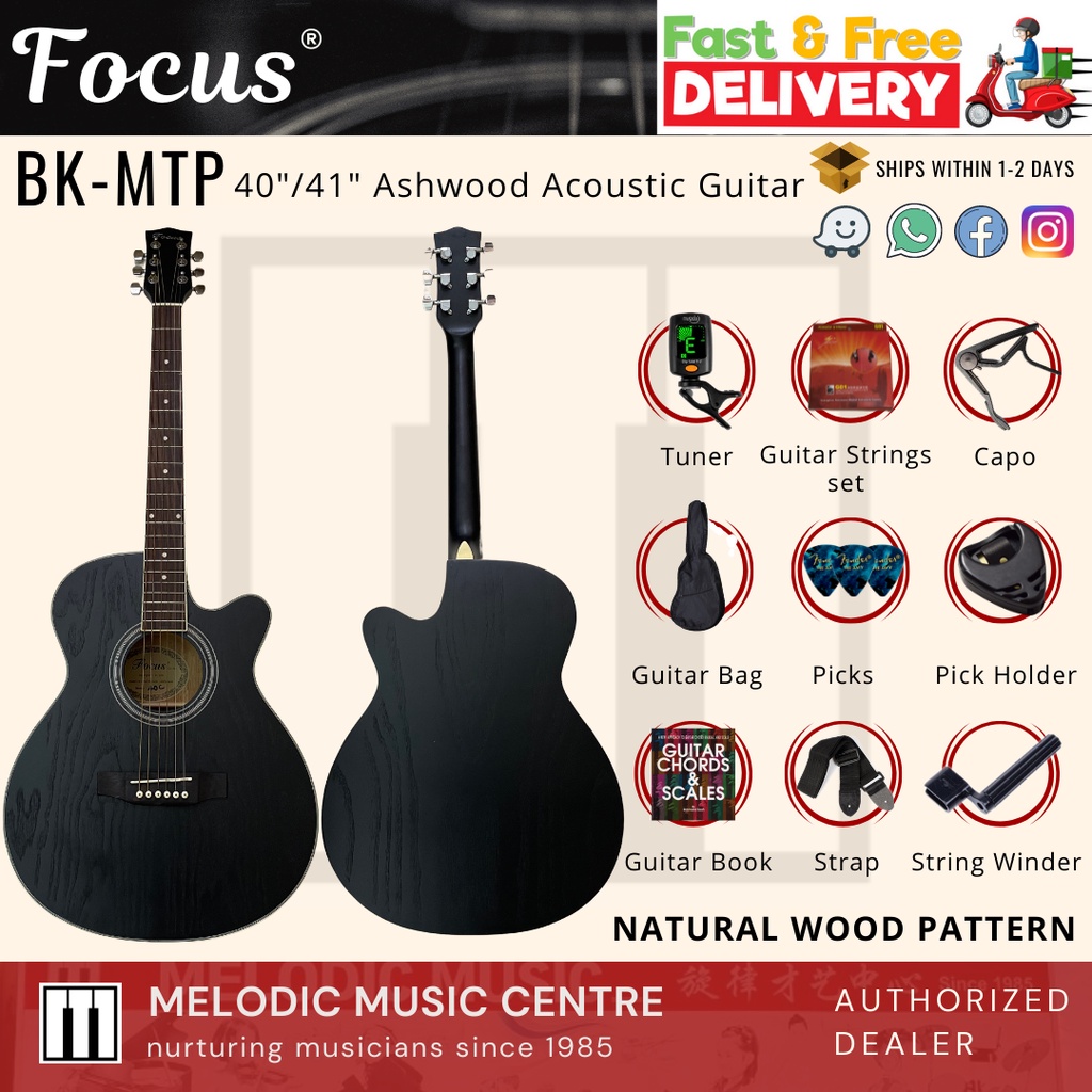 Focus 40 41 Inch Acoustic Guitar Ashwood Body Cutaway matte BLACK (BK-MTP) | Shopee Malaysia