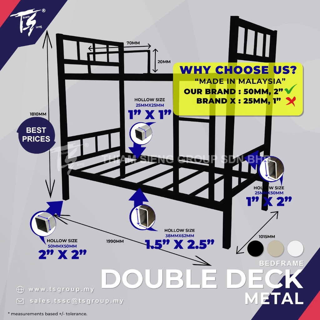 TSBRILLIANT Double Decker Steel BedFrame Extra Thick Steel, Metal Bed ...