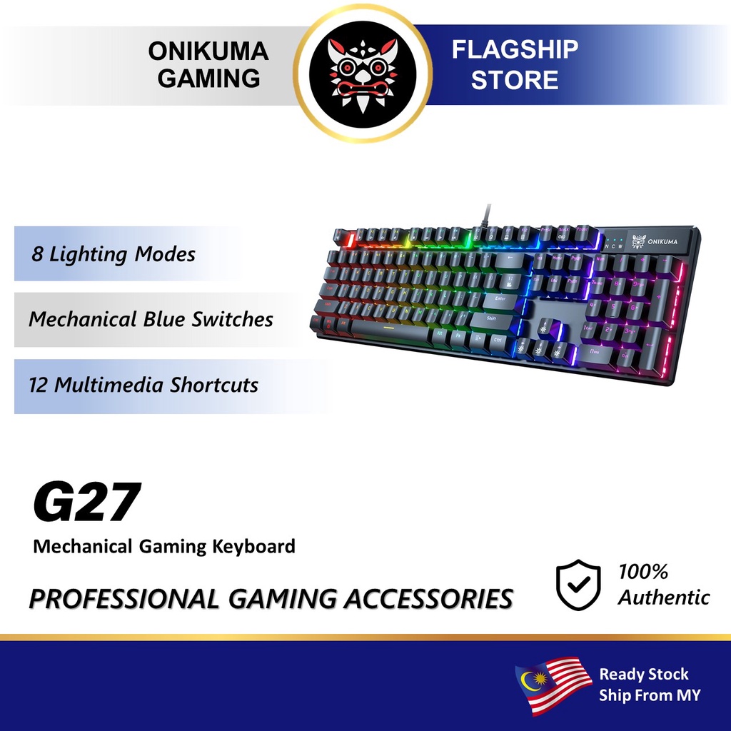 ONIKUMA G27 RGB Gaming Mechanical Keyboard 104 Keys Wired RGB Backlit ...