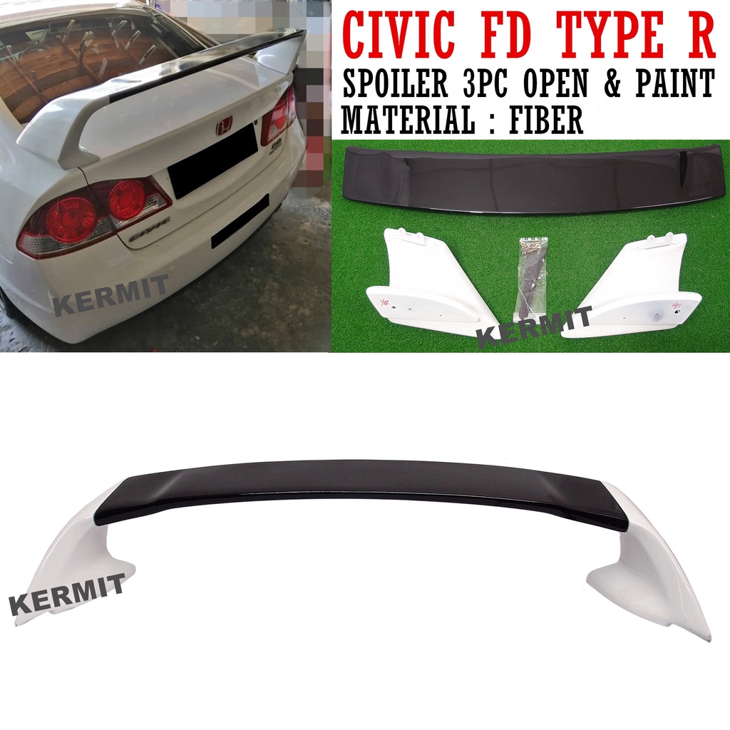 CIVIC FD FD2 TYPE R SPOILER 3PC OPEN WITH PAINT 7294 /Material : FIBER ...