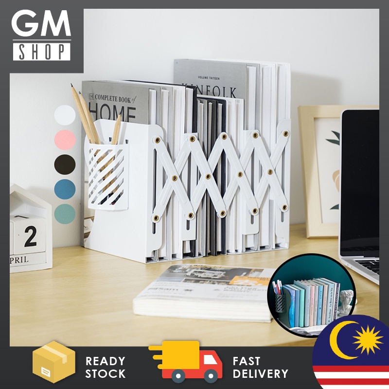 GMSHOP Modern Creative Telescopic Folding Bookend Metal Book Shelves ...