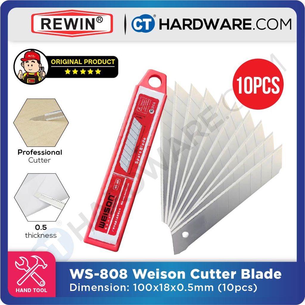REWIN x WEISON WS808 UTILITY CUTTER BLADE 0.5MM SK2 ( 10 PCS) | Shopee ...