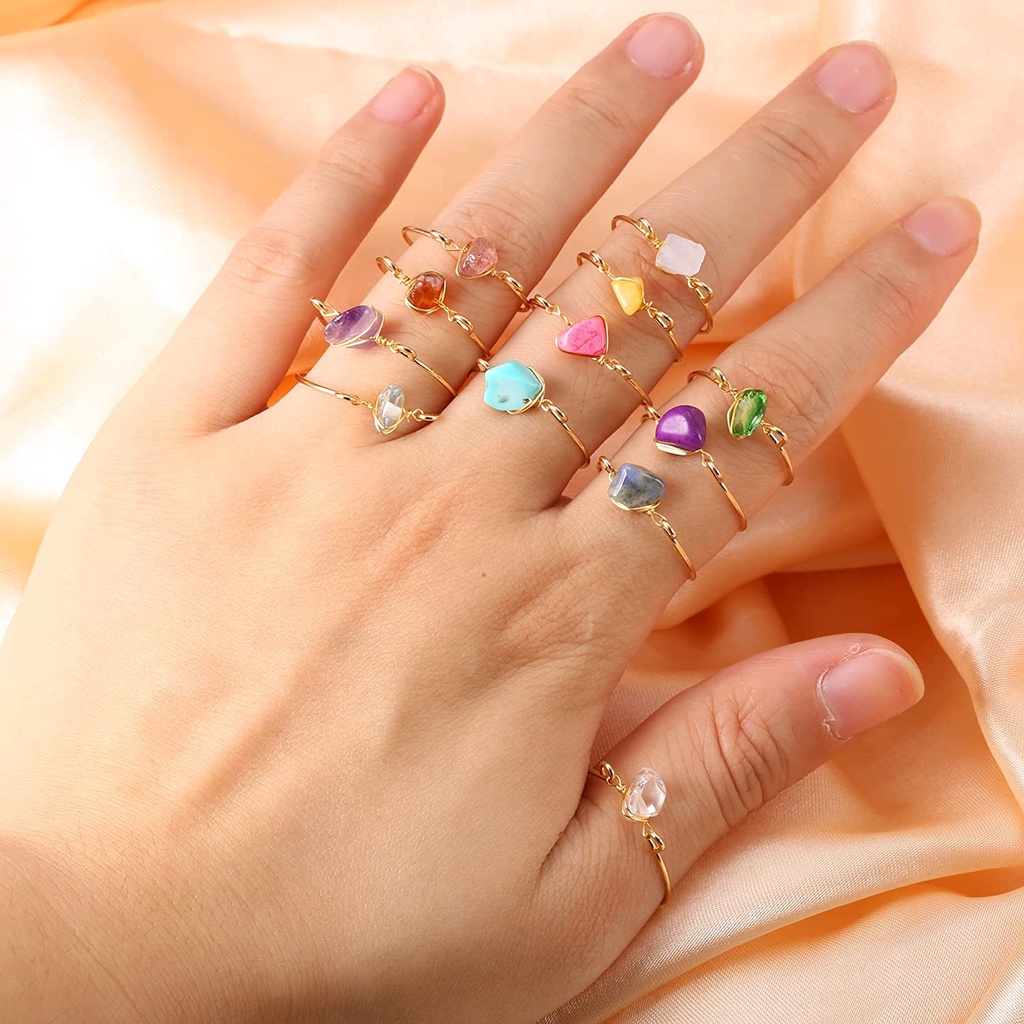 1 PCS Chakra Crystal Rings Set for Women Natural Healing Stone Crystal ...