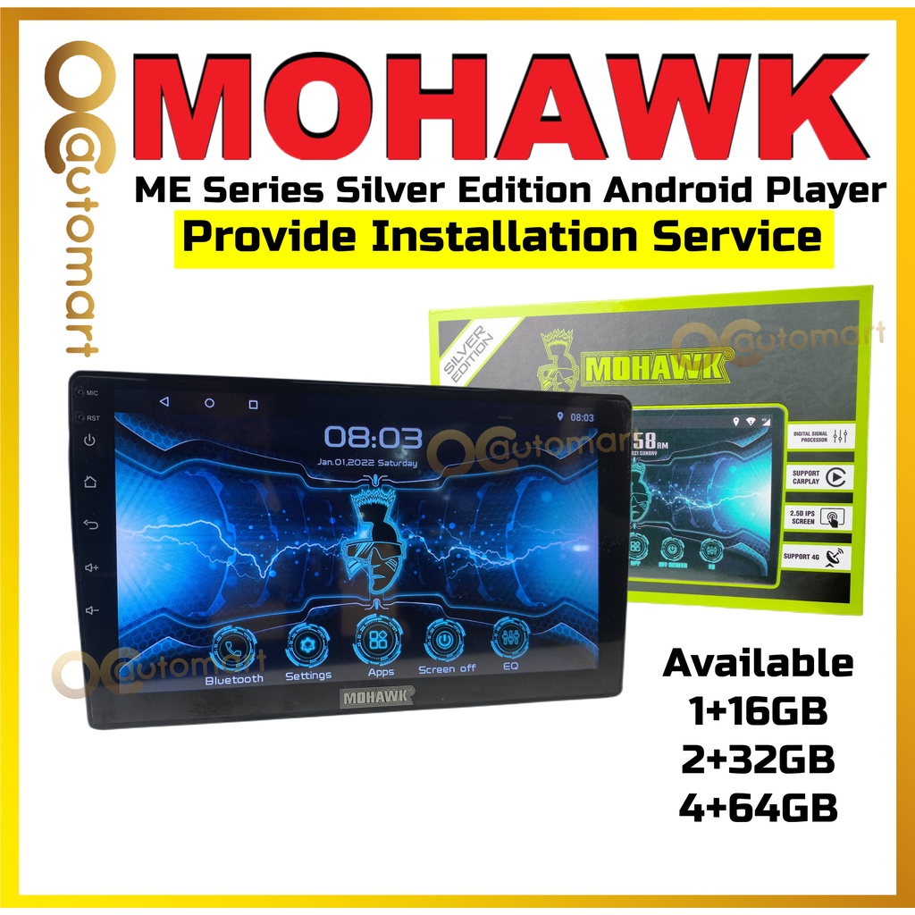 Mohawk Me Series 1+16 / 2+32 / 4+64 Silver Edition Car Android Player ...