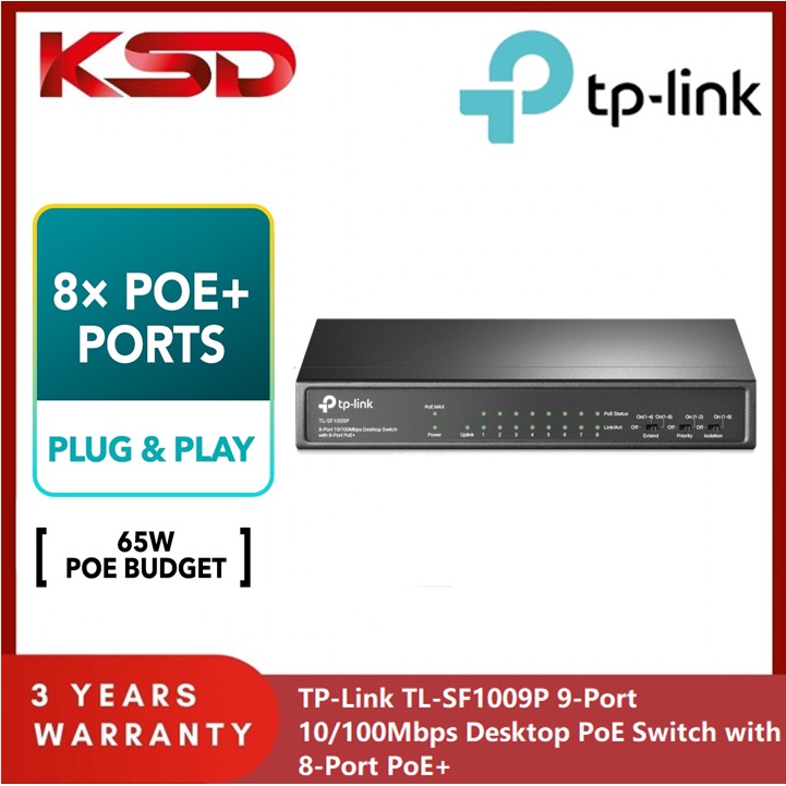 TP-Link TL-SF1009P 9-Port 10/100Mbps Desktop PoE Switch with 8-Port PoE+ | Shopee Malaysia