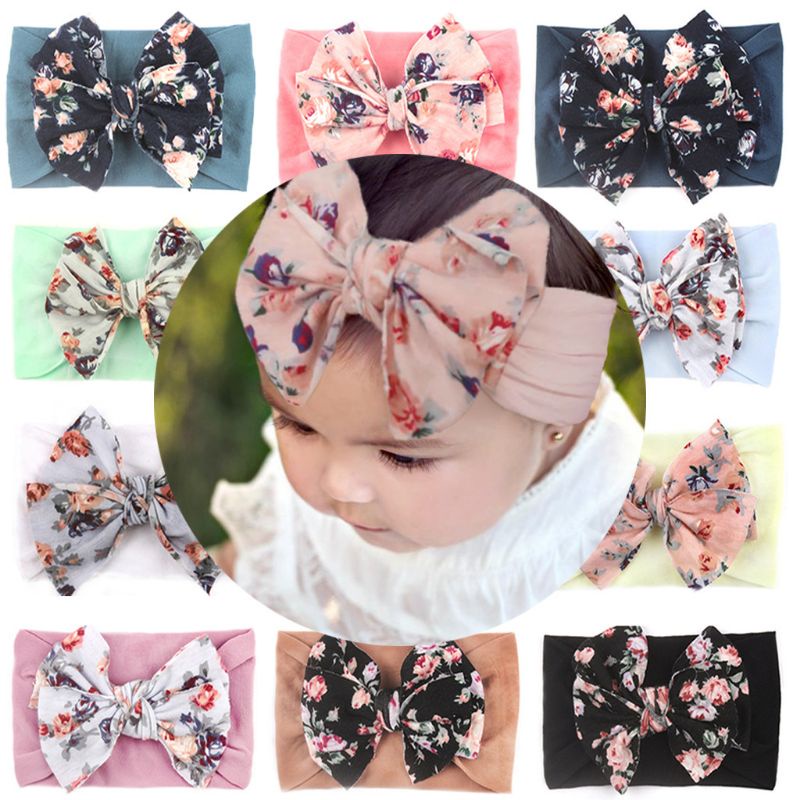 Baby girl headband cute hair accessories bow hairband elastic floral ...