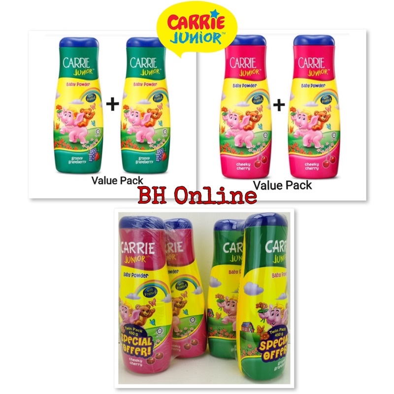 Carrie Junior Baby Powder 450g x 2 Twinpack - Cheeky Cherry / Groovy ...