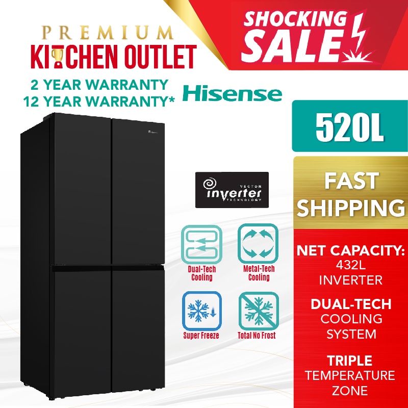 Hisense 520L Inverter 4 Door Refrigerator RQ568N4ABU (Black ...