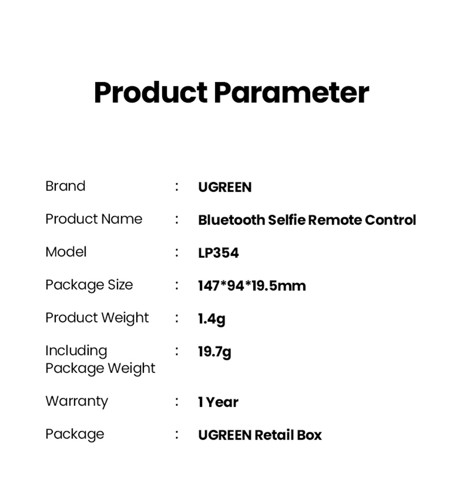 UGREEN Bluetooth Remote Control Selfie Controller Shutter for Mobile ...