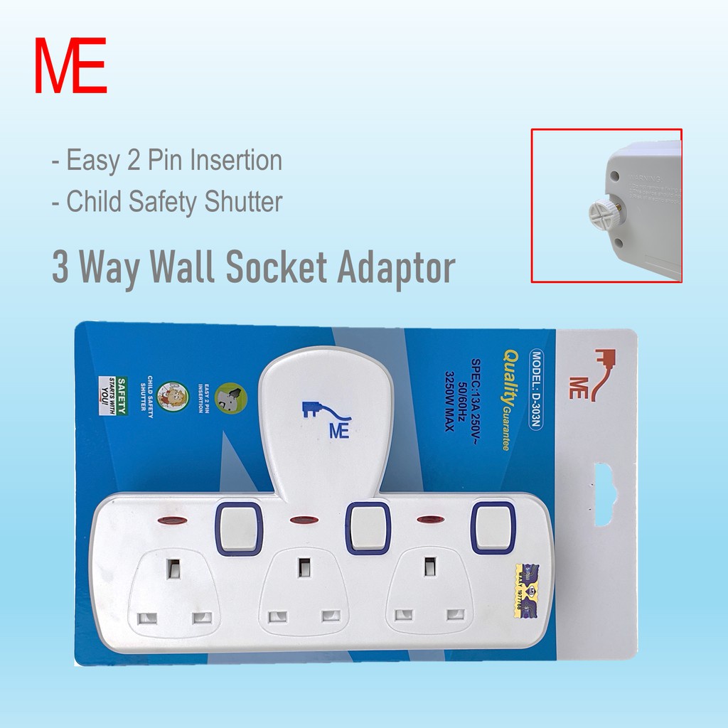 ME Wall Extension Plug Socket T-Adaport Extantion Multiple Wall Socket ...