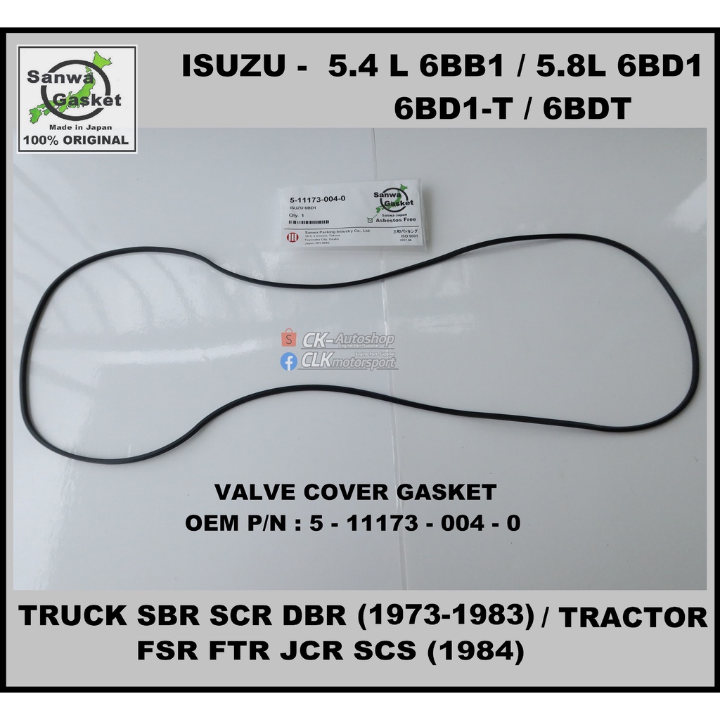 Isuzu Valve Cover Gasket 6BD1 6BD1T 6BDT engines - SANWA Japan OEM P/N ...