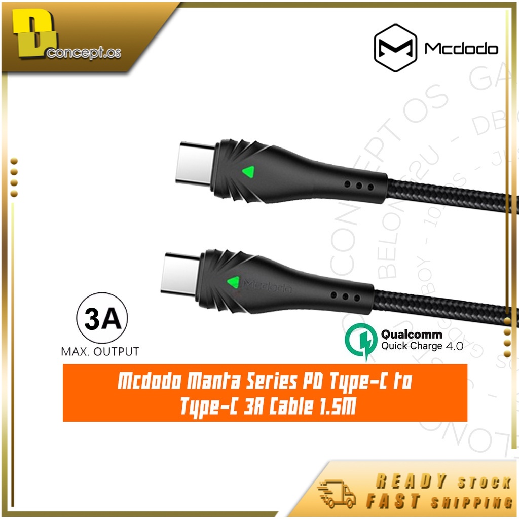 MCDODO MANTA SERIES PD TYPE-C TO TYPE-C 3A CABLE 1.5M CA-6660 | Shopee Malaysia