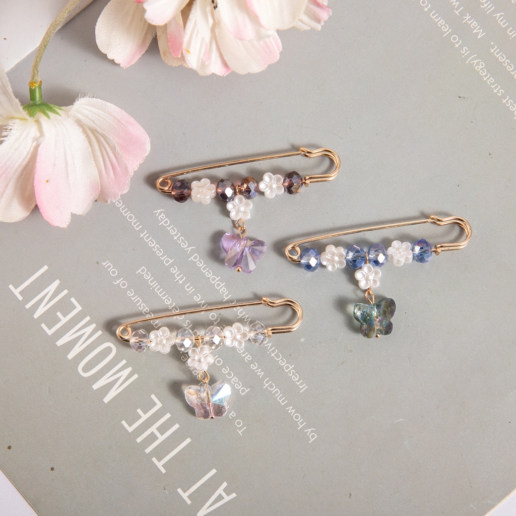 Korean fashion small white flower crystal butterfly bead pin/Muslim ...