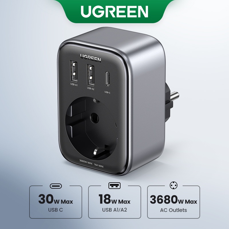UGREEN Outlet Adapter GaN EU Socket 4 in 1 PD 30W 2 USB A and 1 Type c ...