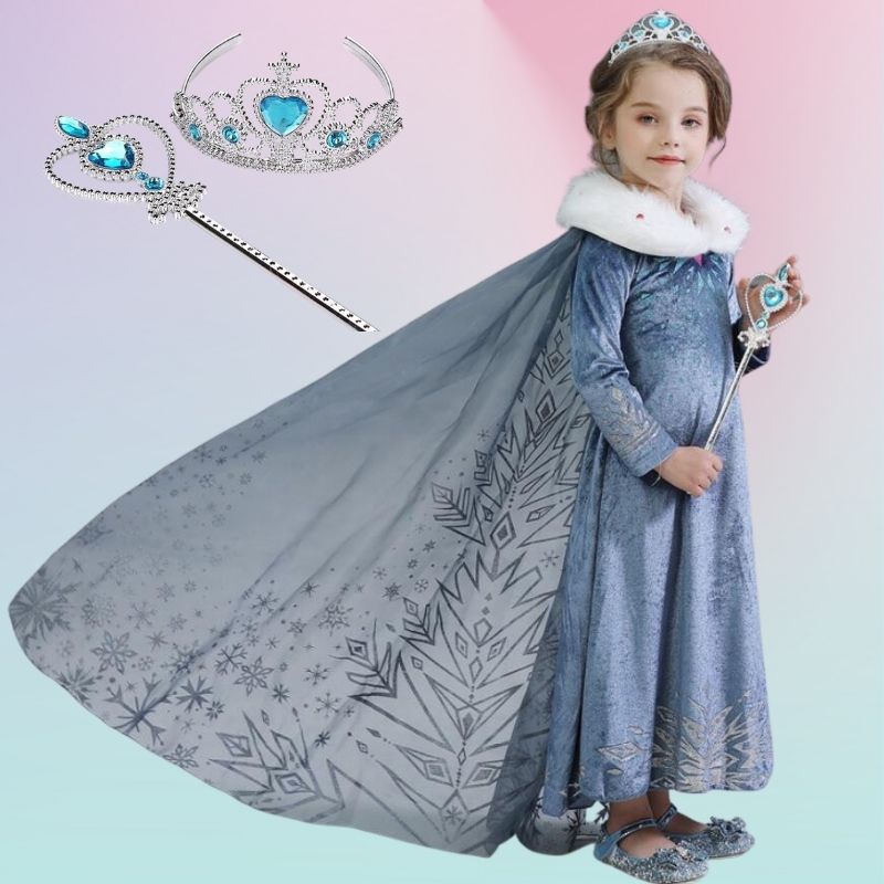 Girl frozen elsa Cosplay Princess Dress Long Robe Kids Fancy Dress ...