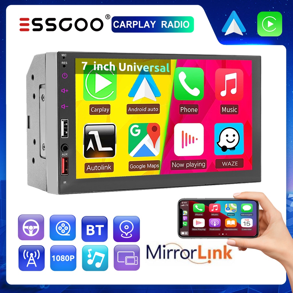 ESSGOO 7" inch Carplay Double 2 DIN Car Stereo Radio Central MP5 Player Bluetooth FM Radio ...