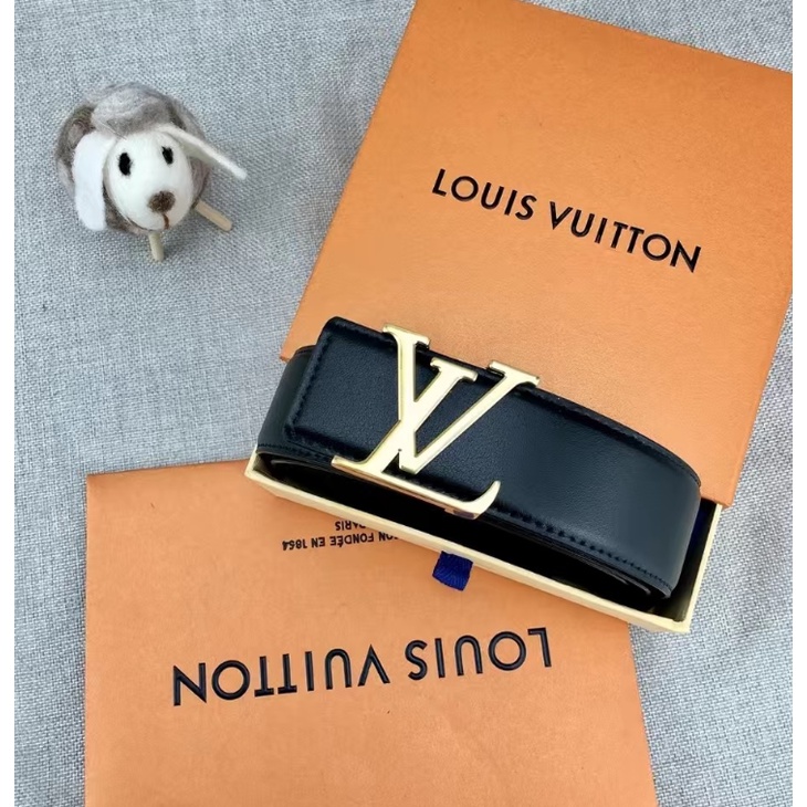 Louis Vuitton Simple Luxury LV Metal Buckle Plain Two-Layer Cowhide ...