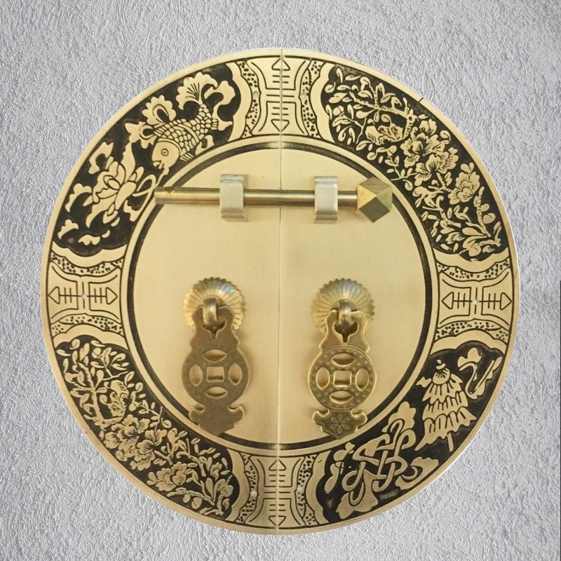 1Set 18CM Brass Antique Cabinet Handles Round Face Plate Back Plate ...