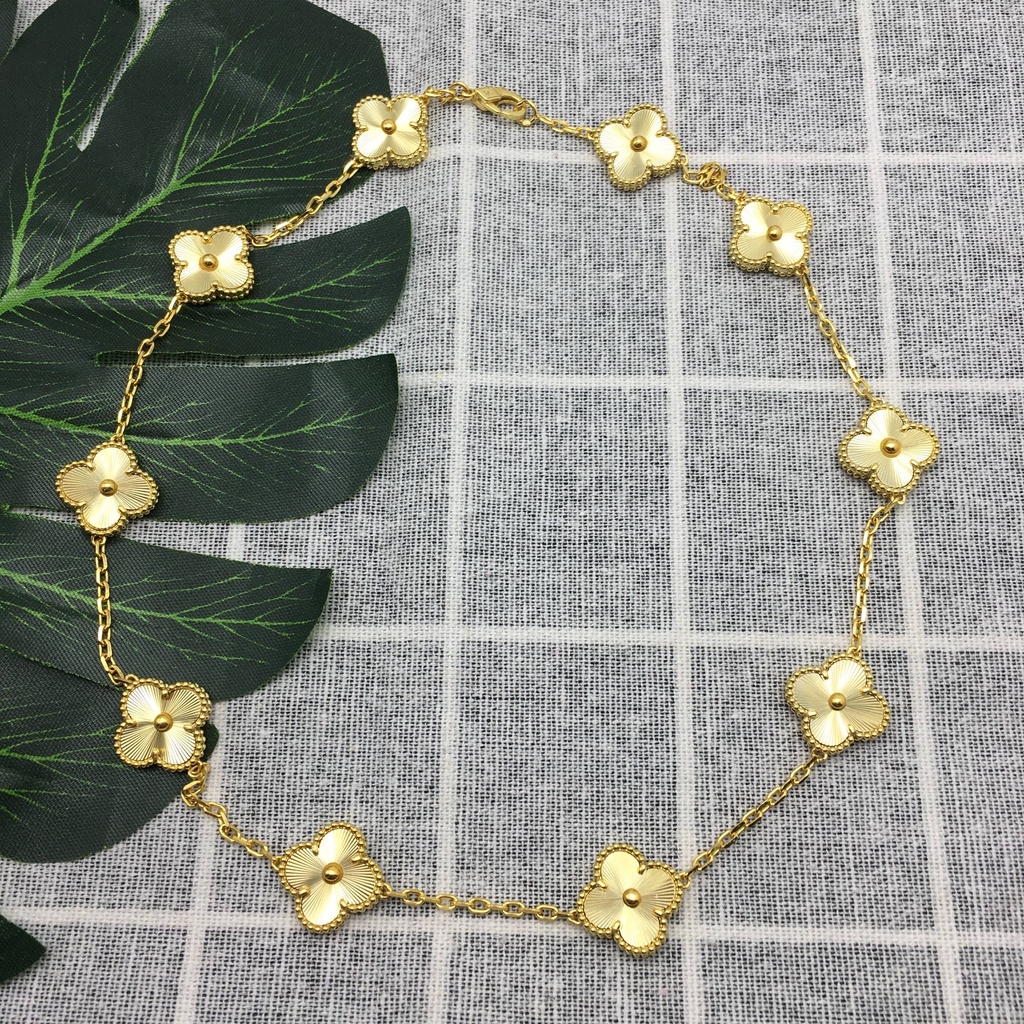 Van 18k Gold Plated Four Leaf Clover Ten Flower Laser Short Chain VCA ...