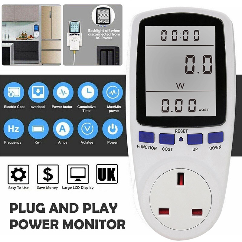 UK Plug Socket Energy Meter Electricity Watt Usage Frequency Monitor ...