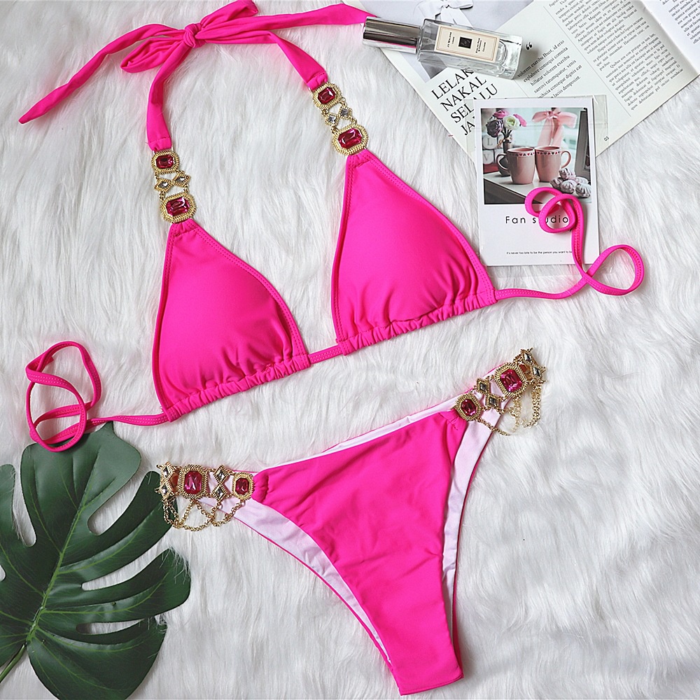 DUNEA Women Glitter Stone Chain Swimsuit Bikini Set | Shopee Malaysia