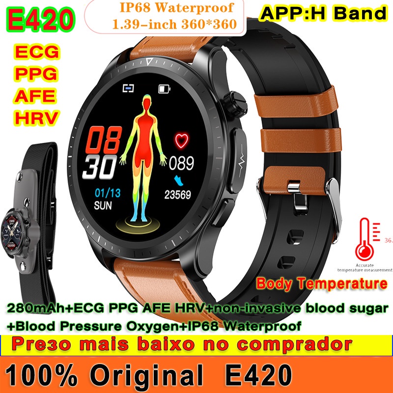 2023 E420 Smartwatch ECG PPG AFE HRV Blood Sugar Blood Pressure Oxygen Body Temperature Monitor ...