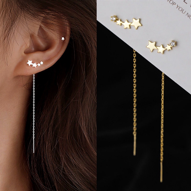 Drop Ear Line Long Hanging Earrings For Women Rose Gold Color Zircon ...